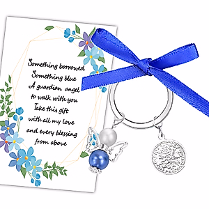 MKISHINE Something Blue for Bride to Be on Wedding Gifts Bridal Angel Bouquet from Mom Dad Grandma Sister Friends, Bride's Old Sixpence Coin with Wedding Card for Bride, a Sixpence for Her Shoe