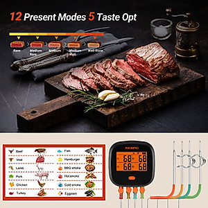 Inkbird WiFi Grill Thermometer, Wireless BBQ Thermometer for Grilling Roasting Cooking Smart Digital Remote Meat Thermometer with Graph Alarm Timer 4 Probes Rechargeable