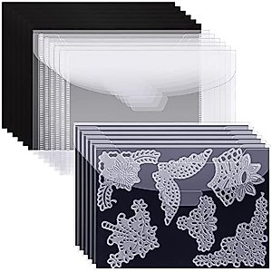 12 Pcs Stamp and Die Storage Bag with 12 Pieces Rubber Magnetic Sheets Clear Resealable Plastic Seal Bags Storage Pocket Large Stencil Envelope Case for DIY Scrapbooking Die Cutting (0.3 mm thickness)