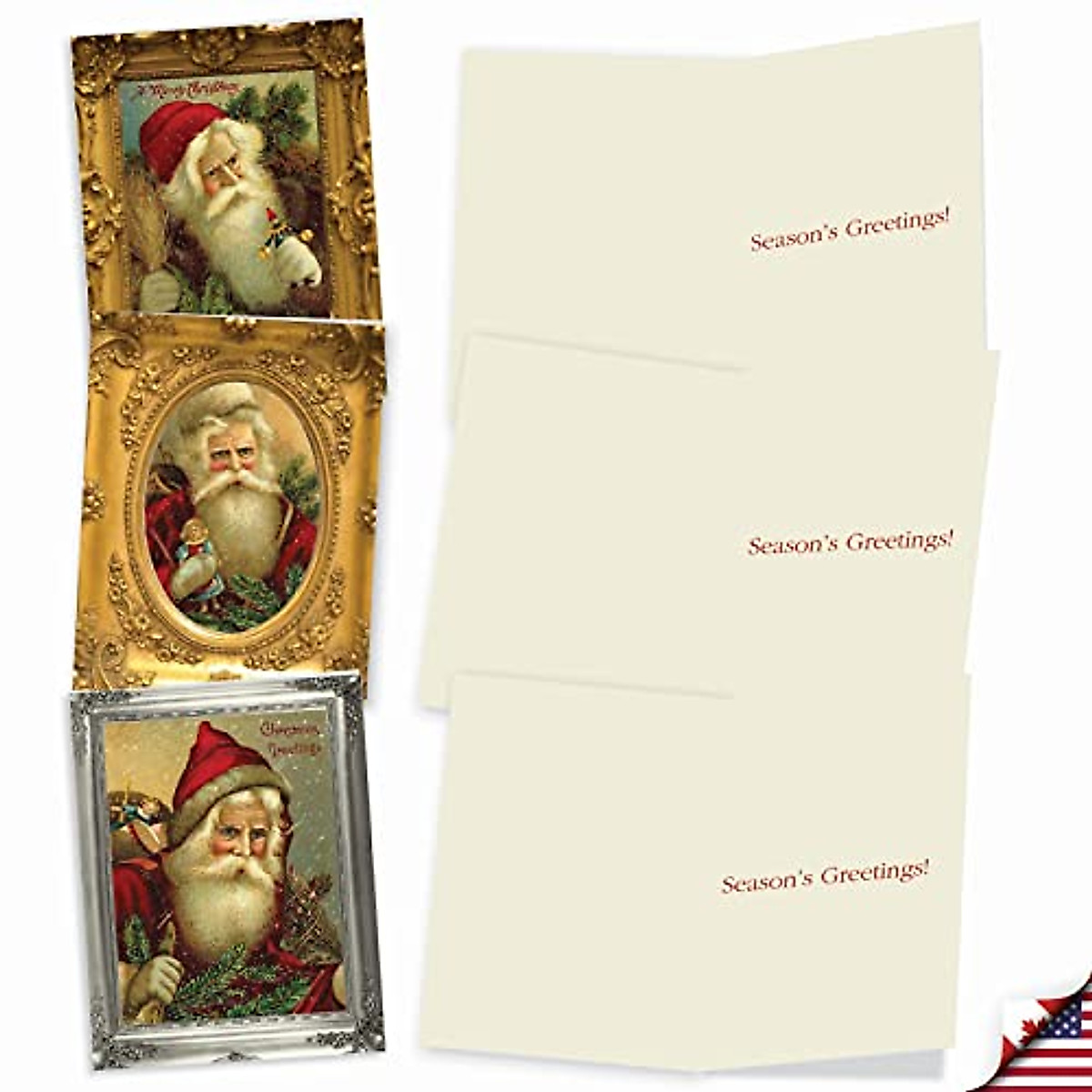The Best Card Company Variety Pack of 10 Christmas Greeting Cards with Envelopes, Humor Holiday Assortment for Kids - Picture-Perfect Santas M1746XS
