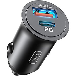 Car Charger, INIU Dual Ports [USB C 30W+USB A 30W] 5A QC 3.0 PD Fast Charge Car Charger Adapter, All-Metal Mini USB C Car Charger for iPhone 14 13 12 Pro Max iPad Samsung S21 MacBook Airpods Tablets