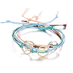 KOEDLN 4pcs Mountain Peak Charm Bracelets Retro Woven Rope Adjsutable Bracelet for Women Men Outdoor Sport Climbing Lover