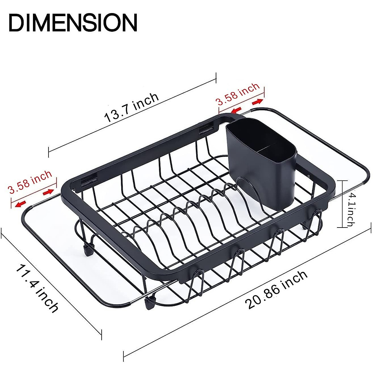 TOOLF Expandable Dish Drying Rack Over The Sink Adjustable Dish Rack in Sink Or On Counter Dish Drainer with Utensil Holder Rustproof for Kitchen