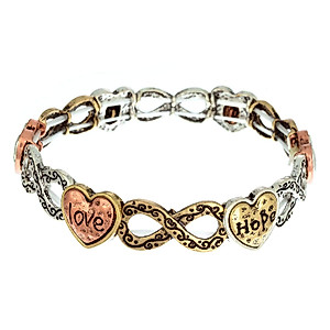 PammyJ Faith Hope Love Tri Tone Heart Infinity Stretch Bracelet