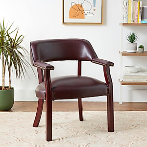 Office Star Padded Vinyl Seat and Back Traditional Guest Chair with Nailhead Accents and Mahogany Finish Wood Frame, Jamestown