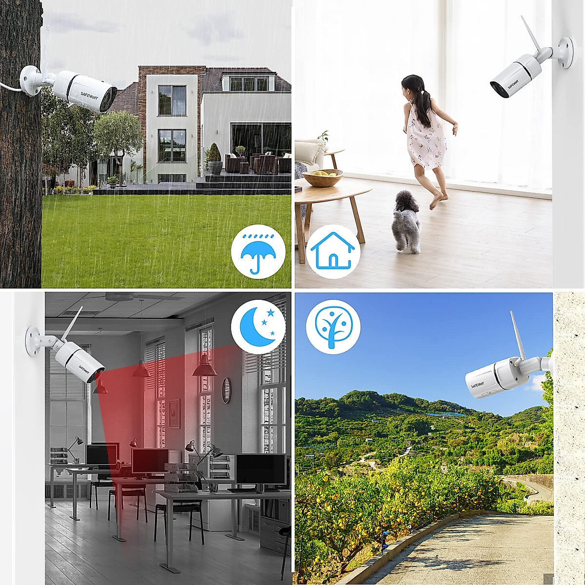 SAFEVANT 8 Channel Wireless 3MP IP Camera System with Night Vision and Motion Detection, 4TB Storage, WiFi, Indoor/Outdoor Use