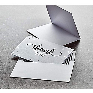 Hayley Cherie 50 Luxury Thank You Cards and Self Seal Envelopes - Black Foil Design with Printed Envelopes - Premium Heavyweight Card Stock with Hammered Texture - 4x6 Photo Size