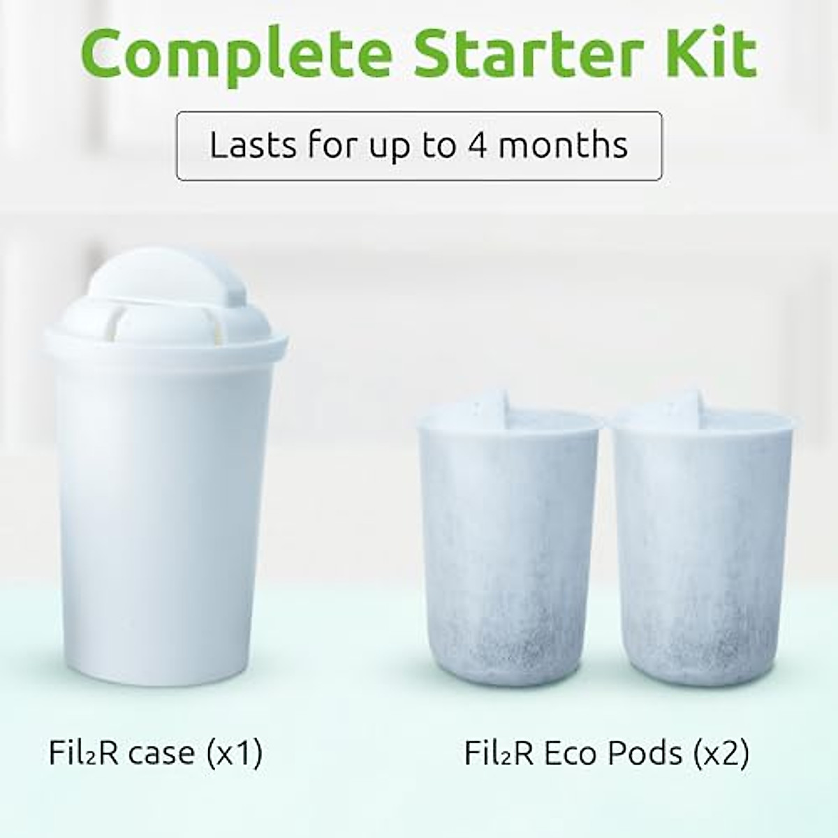 Fil₂R Reusable Water Filter Replacement - Compatible with Brita & PUR Pitchers -Recyclable Casing - Natural Coconut Shell Activated Carbon - Active Filtration - Easy Pod Replacement - Low Waste Design