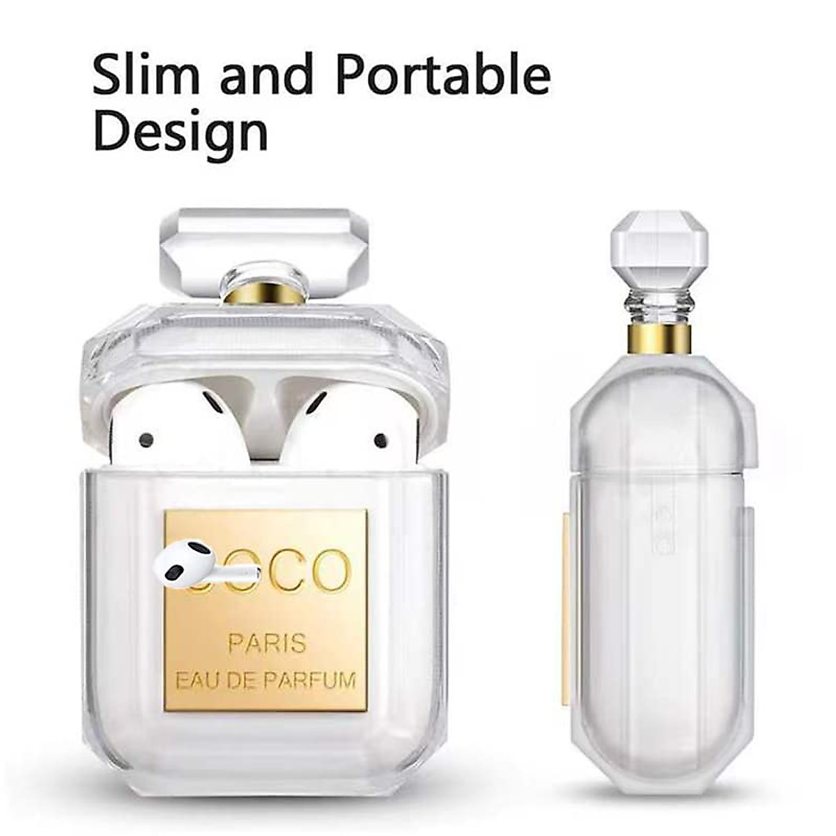 heenhdfd AirPod 1&2 Case Perfume Bottle Design with Cute Keychain and Fur Ball Soft Silicone Shockproof Creative AirPod 1&2 Case Cover for Girls and Women (sck 1&2 Perfume Bottle)