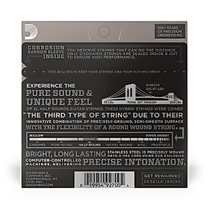 D'Addario Guitar Strings - XL Half Rounds Electric Guitar Strings - Semi-Flat Wound - Bright Tone, Smooth Feel, Reduced Finger Noise - EHR310 - Regular Light, 10-46