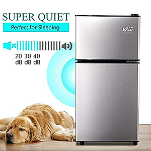 KRIB BLING 3.5Cu.Ft Compact Refrigerator Mini Fridge with Freezer, Small Refrigerator with 2 Door, 7 Level Thermostat Removable Shelves for Kitchen, Dorm, Apartment, Bar, Office Silver