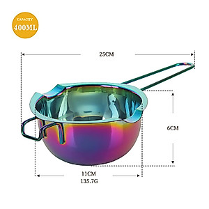 Buyer Star Stainless Steel Melting Pot, 400ml Boiler Pot for Melting Chocolate, Butter, Cheese, Caramel and Soap Making (Rainbow no.0)