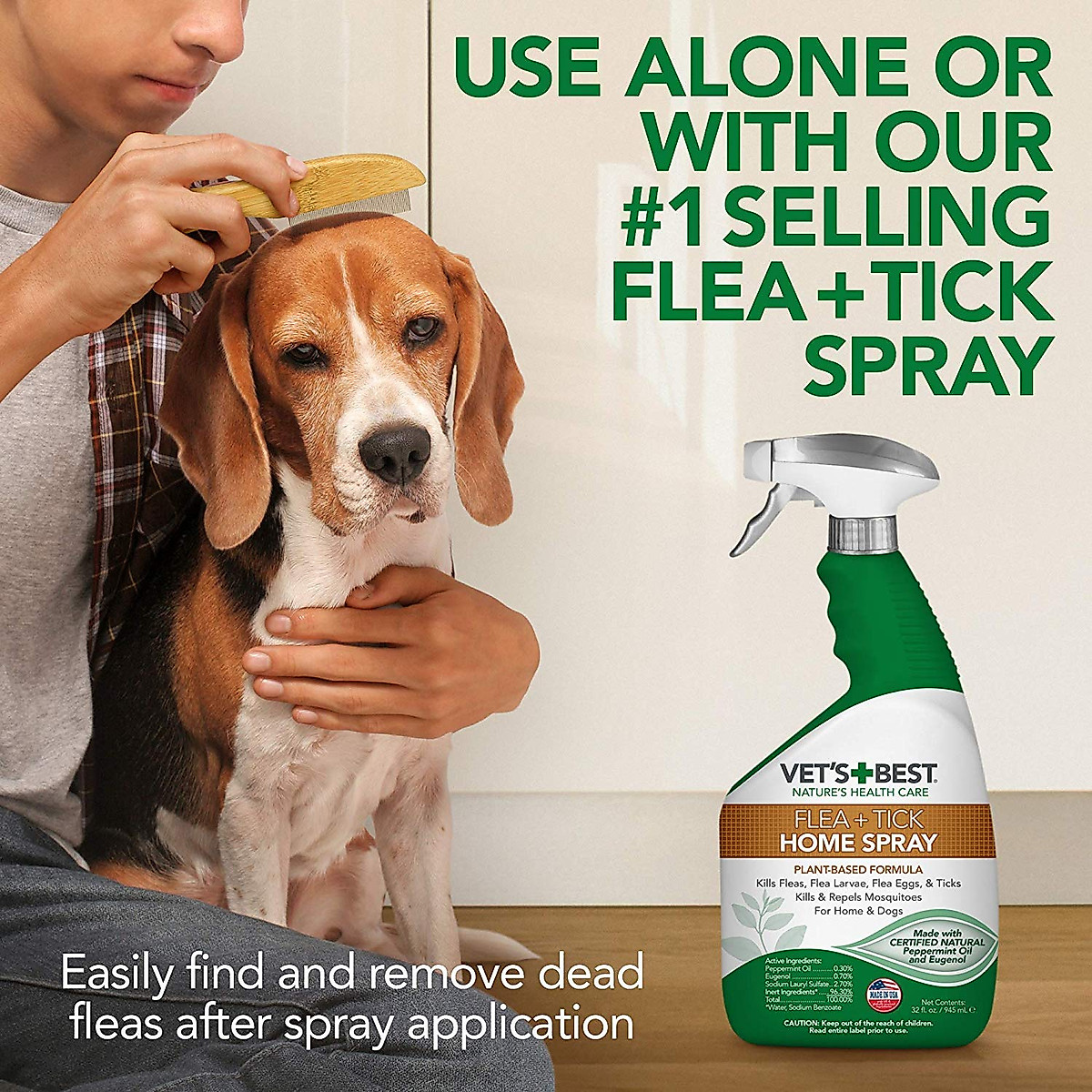 Vet's Best Flea Comb | Real Bamboo with Contour Grip Handle | for Dogs and Cats