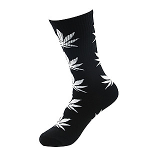 Athletic Sports High Crew Socks for Men Women Leaf Cotton Sock 3 Pairs Black White Green