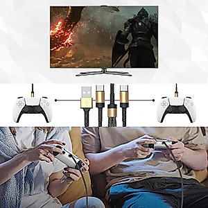 Nextpowerbox Dual Controller Charger Cable, Nylon Braided Y-Splitter USB-C Long Charging Cable, USB to Type C Fast Charging for PS5 DualSense/Xbox Series/Switch Pro Controller (6.6FT)