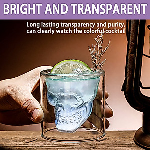 Double Layer Design Skull Whiskey Glass, 8.6oz / 255ML So Cool Cocktail Beer Cup, Personalized Crystal Drinking Cup for Wine Vodka, Home Halloween Party Bar Cup, As a Gift Placed In The Wine Cabinet