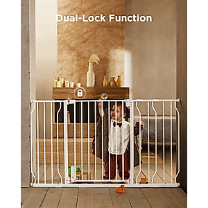 Ciays 29.5” to 57.1” Baby Gate for Stairs Doorways and House, 30” Height Extra Wide Auto-Close Safety Dog Gate for Pets with Secure Alarm, Pressure Mounted, White