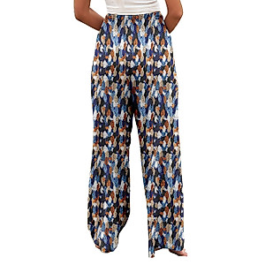 Batehif Womens Palazzo Pants Casual Linen Wide Leg Lounge Pant Elastic High Waisted Long Trousers