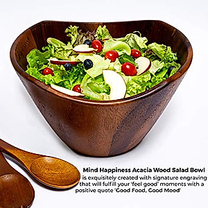 Mind Happiness Premium Acacia Wood Bowl, Large Wooden Salads, Fruits Bowl