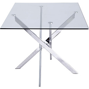 Meridian Furniture Xander Collection Modern | Contemporary Tempered Glass Top Dining Table with Durable Metal Base, 60" W x 36" D x 30" H, Silver Finish