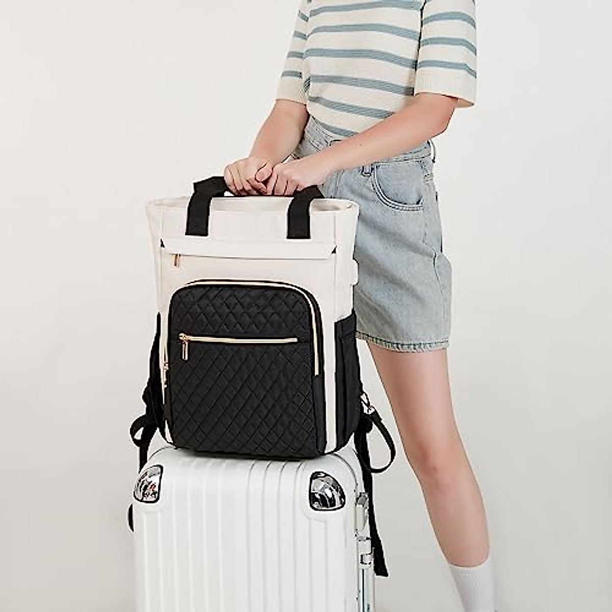 Imyth Tote Bag for Women Convertible Backpack 15.6 in Laptop Bag Wide Top Closure Equipped with USB Charging Port