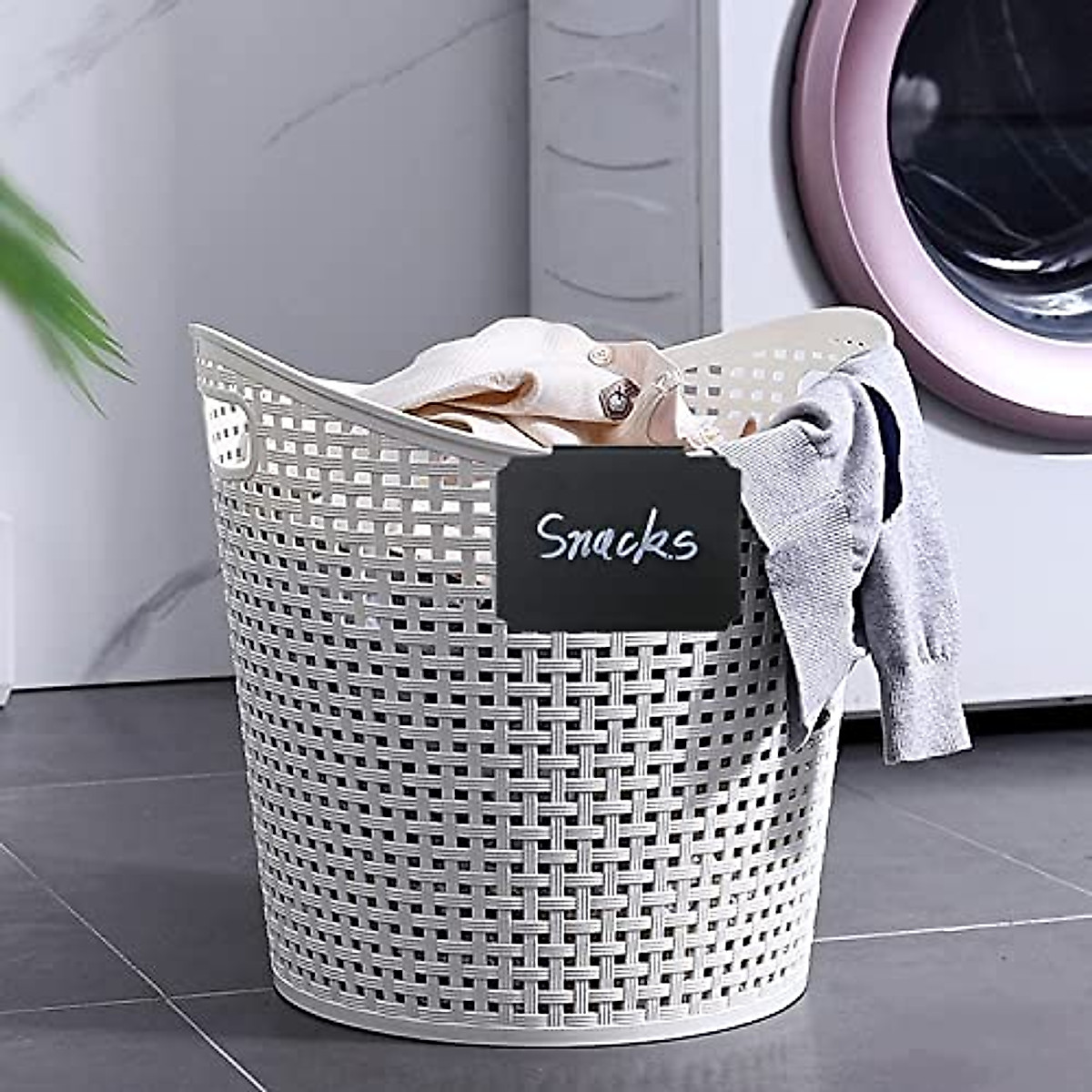 10 Plastic Basket Bin Label Clip on Removable Basket Label Kitchen Pantry Basket Label Clip with White Chalk Markers for Storage Bin Basket Box Hanging Bin Clip Label (10)