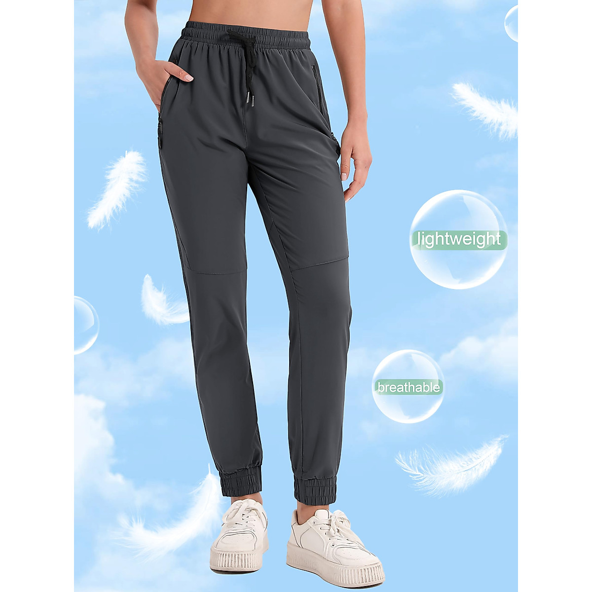 MAGCOMSEN Womens Lightweight Pants Quick Dry Hiking Joggers Outdoor Active Pants Pockets Gym Workout Sweatppants Green, M