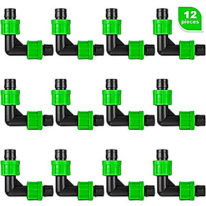 12 Pieces Drip Irrigation Elbow 1/2 Inch Universal Elbow Fitting Hose Elbow Connector, Compatible with 16-17mm Drip Tape Tubing Sprinkler Systems (Green)