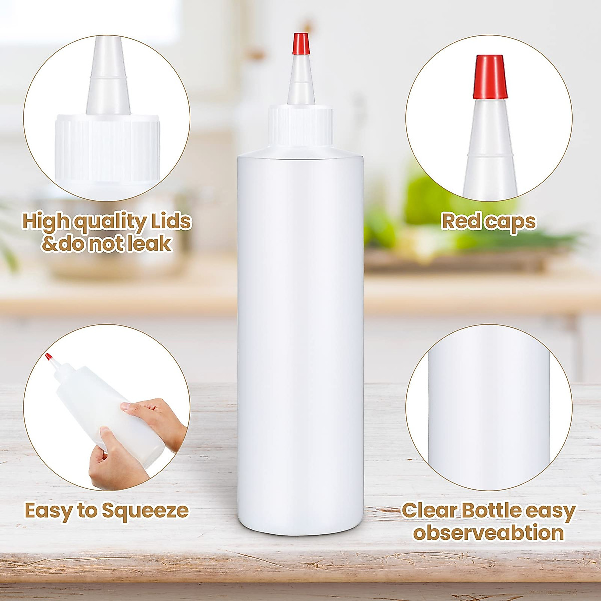 30 Pack 16 oz Plastic Condiment Squeeze Bottles for Sauces Empty Squirt Bottle with Red Tip Cap Ketchup Squeeze Bottles for Condiments BBQ, Dressing, Paint, Workshop, Arts and Crafts