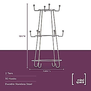Mindspace Coffee Mug Holder, Mug Rack - Coffee bar Accessories, Kitchen Counter Organizer, Tea Cup Rack Stand with 10-Hooks, Cup Rack for Counter | The Wire Collection, Stainless Steel