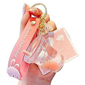 YOU WIZV Cute Keychain, Kawaii Backpack Liquid Floating Anime Bunny Keychain for Girls, Women, Daughters, Sister