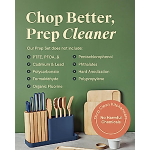 Caraway 14-Piece Kitchen Prep Set - Kitchen Knife Set & Wooden Utensil Set - Made With Premium German Steel Blades & FSC-Certified Birch Wood - Non-Toxic Materials - Includes Organizer - Cream