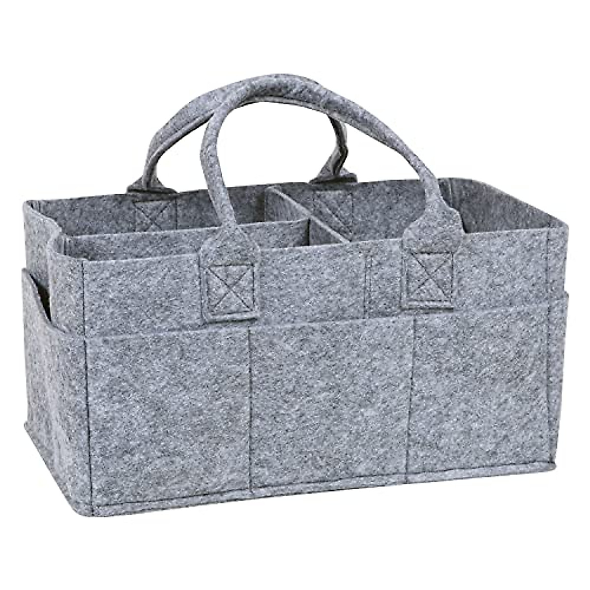 Sammy & Lou Collapsible Light Gray Felt Storage Caddy, Divided Design To Keep Diapers, Wipes And Changing Items Organized, Two Handles, 12 in x 6 in x 8 in