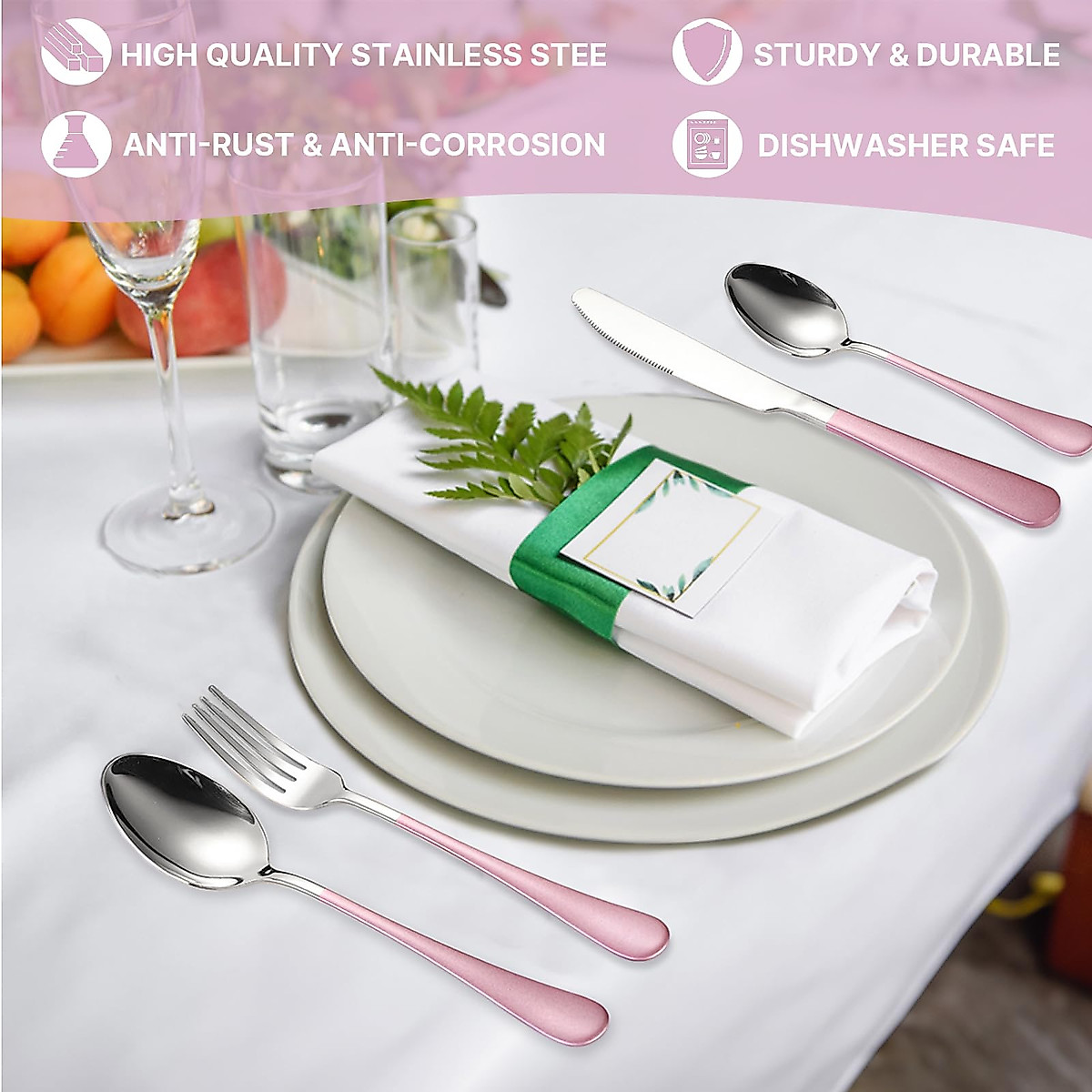 24 Pieces Flatware Set, Stainless Steel Cutlery Set with Silverware Holder, Spoons Forks Knives Set,Hanging Silverware Set Service for 6,Durable Stainless Steel Utensils Set (White)