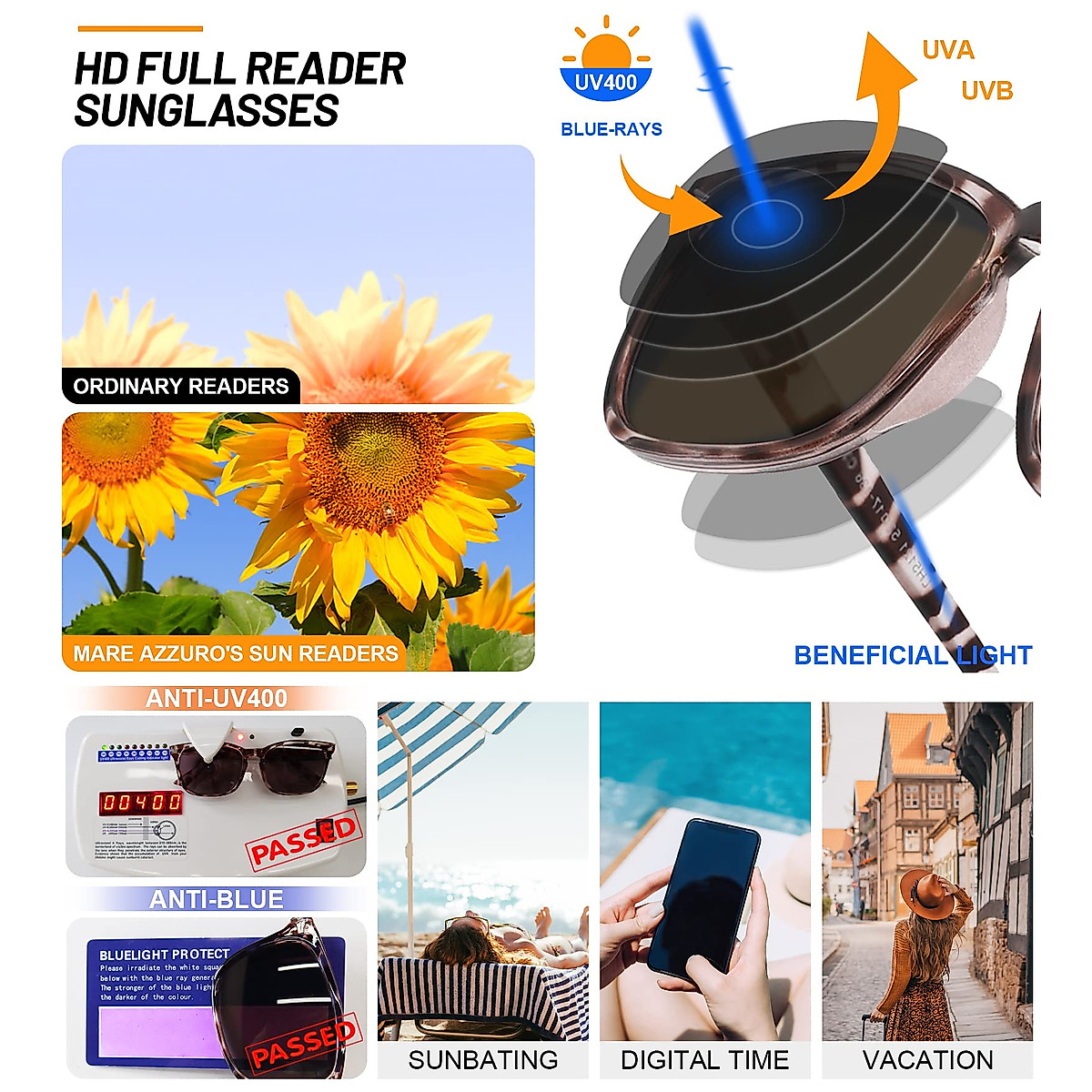 MARE AZZURO Reader Sunglasses for Women 0.50 0.75 1.00 1.25 1.50 1.75 2.00 2.25 2.50 2.75 3.00 3.25 3.50 3.75 4.00 (Leopard, 2.00)