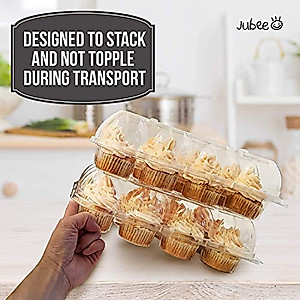 Jubee 12 Compartment 6 Set Cupcake Containers Clear Sturdy Strong Holders Carrier Box Tray Disposable Plastic for Regular Sized Muffins Bulk of Dozen Tall Dome Lid