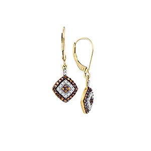 Brandy Diamond 10k Yellow Gold Chocolate Brown Diamond Sparkling Diamond Halo Dangle Earrings 1/2 Ctw.