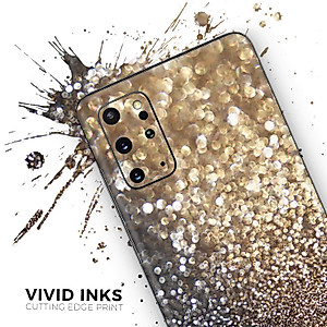 DesignSkinz Gold and Black Unfocused Glimmering Rainfall Protective Vinyl Decal Wrap Skin Cover Compatible with The Samsung Galaxy S20 (Screen Trim & Back Glass Skin)