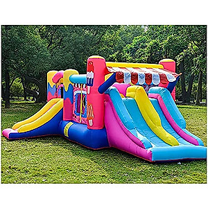 Bouncy Castles Inflatable Castle Family Children's Playground Outdoor Play Equipment Small Trampoline Slide Combination Inflatables20X275X205Cm,