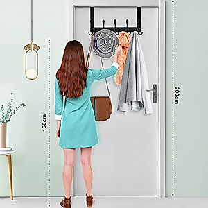 WHITGO Over The Door Hooks, Door Hanger with 5 Metal Hooks & Long Hanging Hooks, Stainless Steel Door Hooks for Hanging Coat, Towel, Hat (Black)