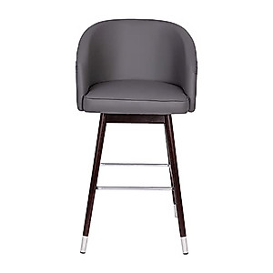 Flash Furniture Margo Commercial Grade Mid-Back Barstool - Gray LeatherSoft Upholstery - Walnut Finish Beechwood Legs with Brushed Silver Accents - 30" Bar Stool