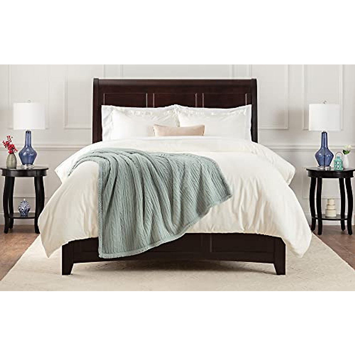 Chanasya Cable Knit Throw Blanket - Soft and Cozy Throw Blanket with Plush Sherpa Side - 50" x 65” - Mint Green