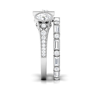 3.25 CT Moissanite Wedding Ring Set, Three Stone Moissanite Ring Set for Women, Gold Moissanite Bridal Ring Set, Certified Moissanite Ring Set, 14K White Gold, Size:US 9.00