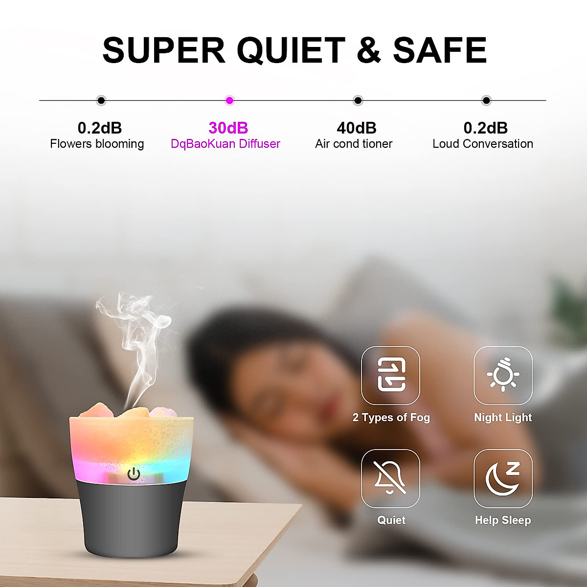 Mini Humidifier, 150ml Small Cool Mist Humidifier with Himalayan Salt, USB Desktop Personal Humidifier for Bedroom, Office, Home, LED Color Changing Light, Auto Shut-Off, 2 Mist Modes, Super Quiet