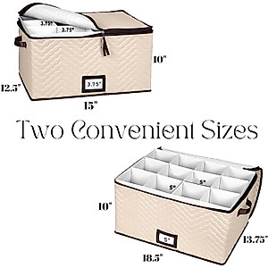 Hold N Storage Pack of 2 Sizes Wine Glass Storage with dividers – Each Holds 12 standard size wine glasses up to 10" H – Stemware Storage Case, Protects Fine China, Durable Quilted Microfiber Bin with
