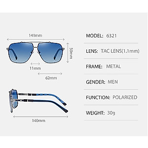 Haigfore Polarized Sunglasses Classic Fashion Oversized Frame for Men Driving UV Protection (Gunmetal Frame/Gradient Blue Lens)