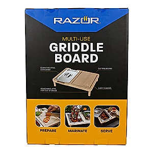 RAZOR Multipurpose Griddle Cutting Board with Covered Food Storage, Brown, 08811RZ