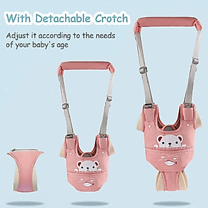 Ocanoiy Baby Walking Harness Handheld Baby Walker Assistant Belt Adjustable Toddler Infant Walker Safety Harnesses Standing Up and Walking Learning Helper with Detachable Crotch for 9-24 Month (Pink)