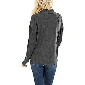 EVALESS Womens Casual V Neck Wrap Long Sleeve Knit Pullover Tops Sweater Shirts Gray M