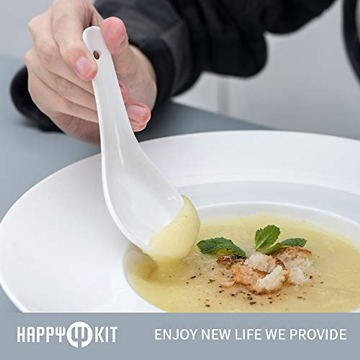 Ceramic Soup Spoons, Asian Ramen Spoons Set of 12 Proper for Corelle Pho Miso Wonton Ramen Dumpling Macaron Dishwasher & Oven Safe